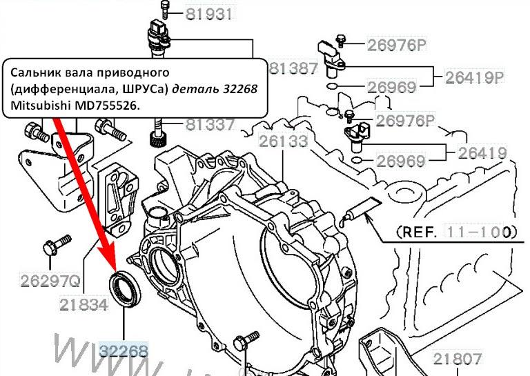 MD755526 Сальник крышки переднего дифференциала Mitsubishi | Запчасти ...