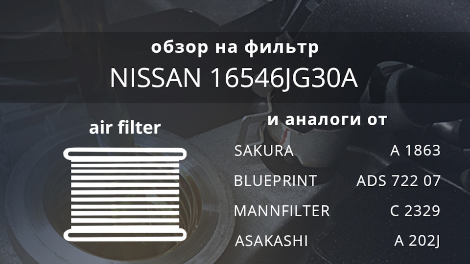 Воздушный фильтр Nissan 16546 JG30A и его аналоги — DRIVE2
