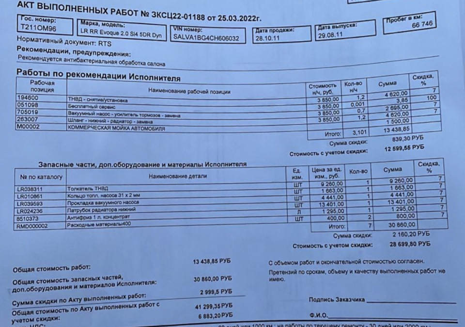 Обслуживание внеплановое — Land Rover Range Rover Evoque (1G), 2 л ...