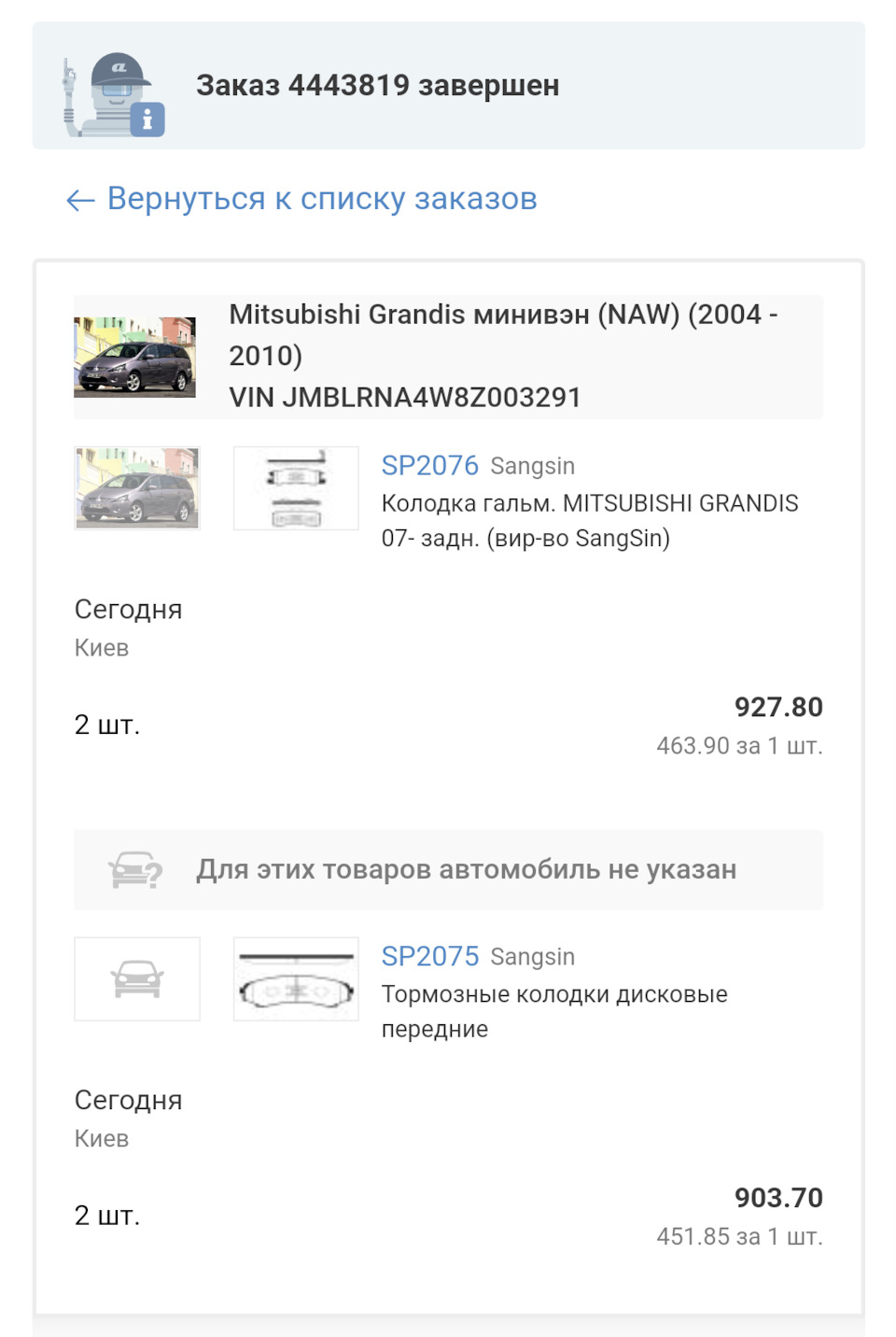 SP2075 Колодки тормозные передние SANGSIN | Запчасти на DRIVE2