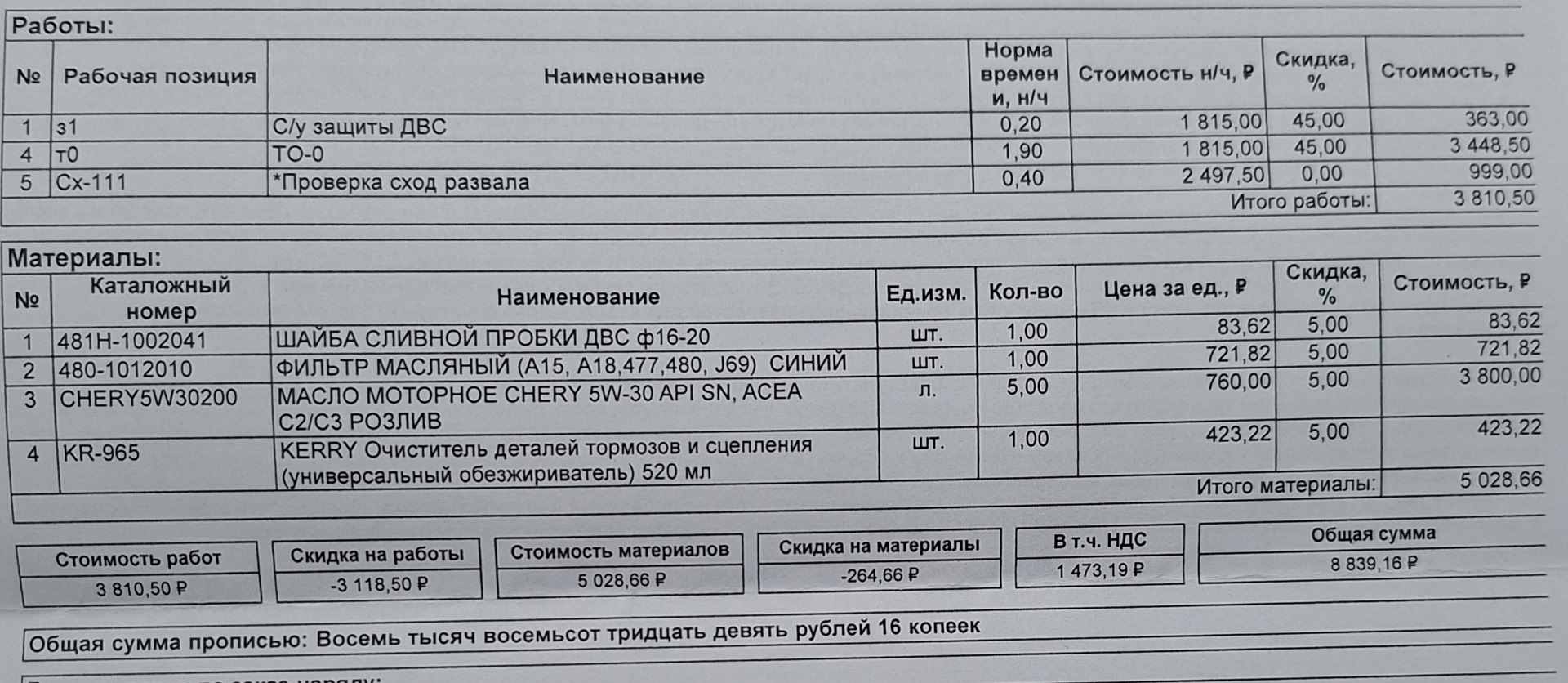 #12. Нулевое "0" ТО за 8800р. — Chery Tiggo 7 Pro Max, 1,6 л, 2024 года ...