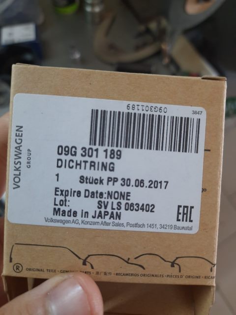 09G301189 Уплотнительное кольцо вала VAG | Запчасти на DRIVE2