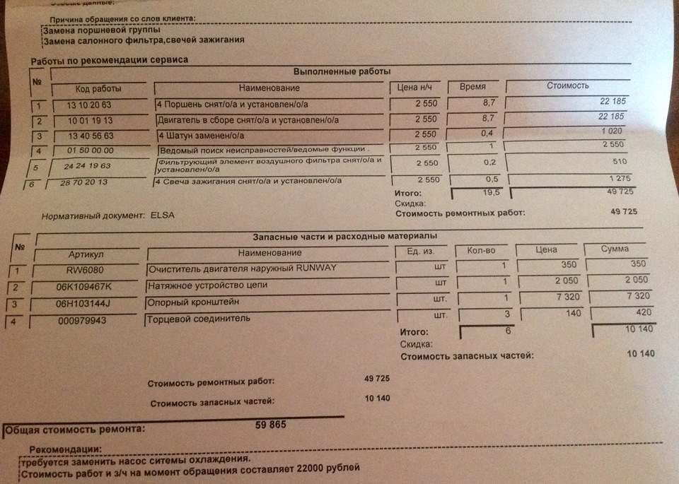 Замена поршневой — Audi Q5 (1G), 2 л, 2011 года | визит на сервис | DRIVE2