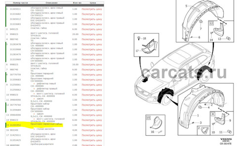 31250061 БРЫЗГОВИК ПЕРЕДНИЙ ЛЕВЫЙ (L) (КОМПЛЕКТ — 1шт.) XC60 2008 ...