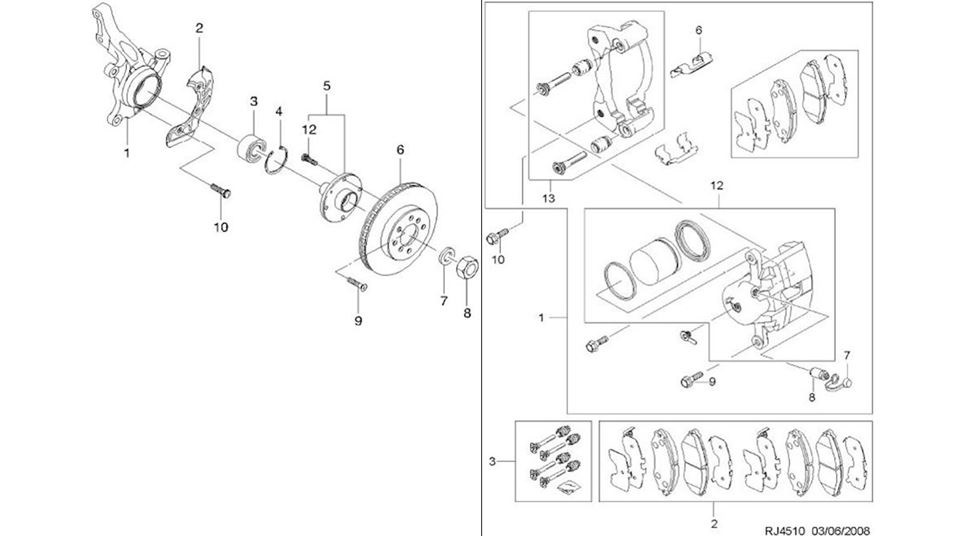 Передние тормозные диски, артикулы всех ремкомплектов направляющих и ...