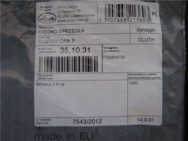 7700834725 Трос сцепления Рено 19 92-> RENAULT | Запчасти на DRIVE2