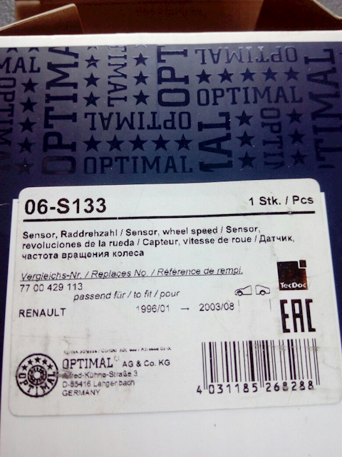 7700429113 Датчик ABS Рено Megane, Scenic RENAULT | Запчасти на DRIVE2