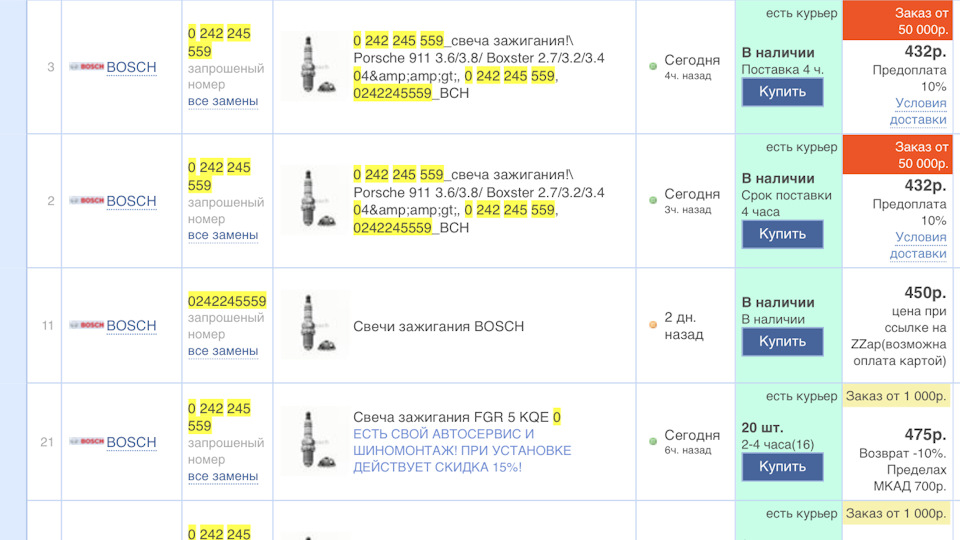 0242245559 Свеча зажигания BOSCH | Запчасти на DRIVE2