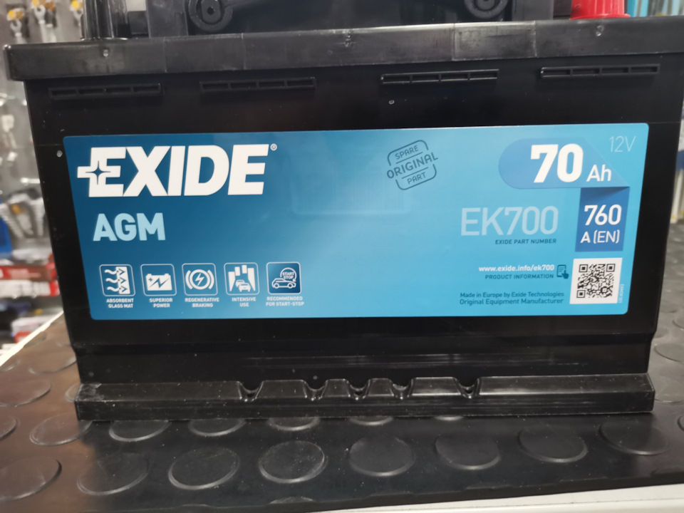 Exide EK700 AGM — Skoda Superb Mk3, 1,6 л, 2016 года | электроника | DRIVE2