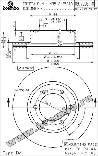 4351235210 ТОРМОЗНОЙ ДИСК TOYOTA 4RUNNER/HILUX SURF/LAND CRUISER PRADO ...