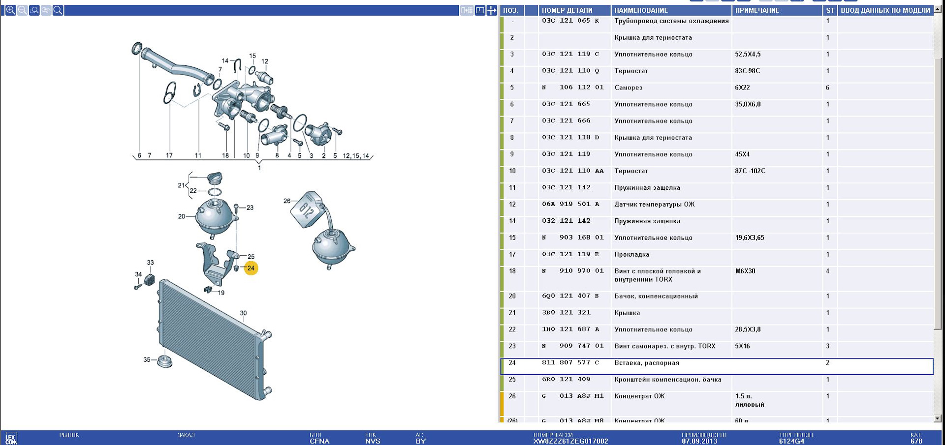 Список запчастей. Двигатель, ходовая часть, охлаждение, питание ...