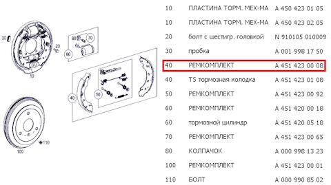A4514230108 Комплект колодок стояночного тормоза Mercedes | Запчасти на ...