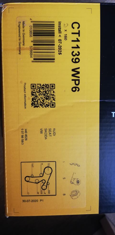 CT1139WP6 Комплект ГРМ с водяным насосом AUDI: A3 2.0 TDI/2.0 TDI ...