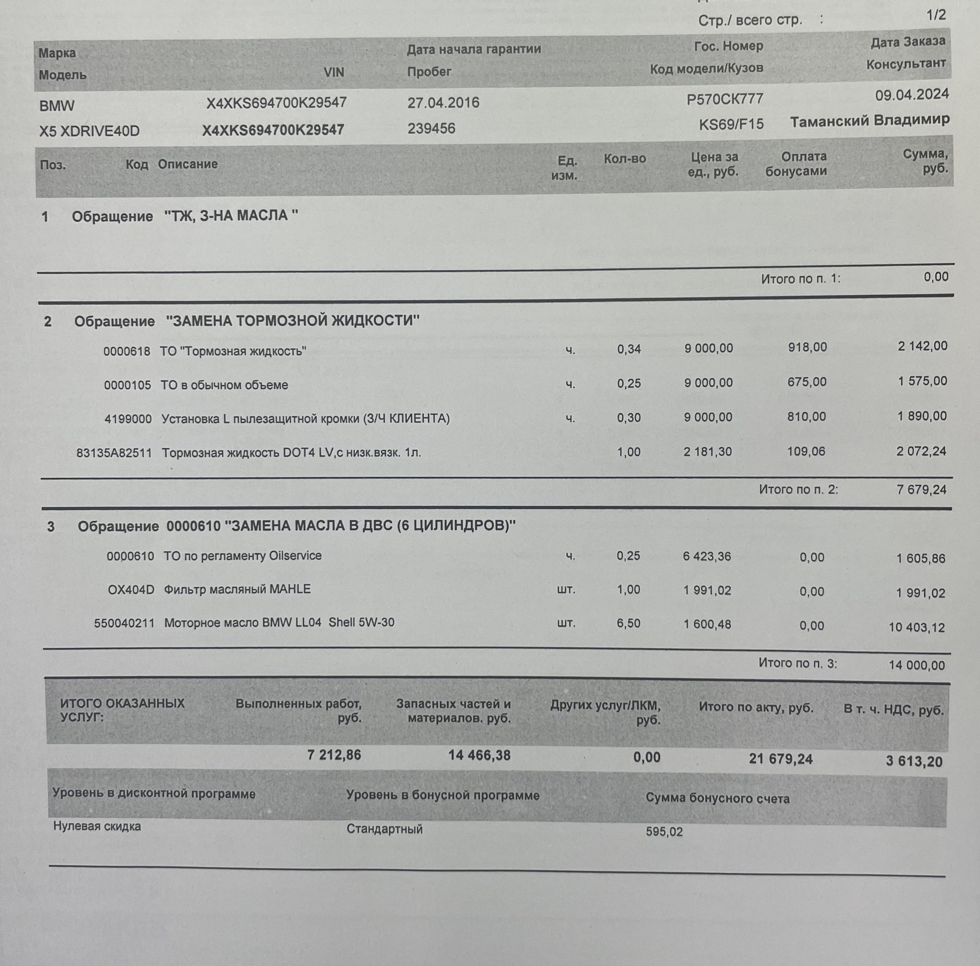 240000. ТО + замена тормозухи — BMW X5 (F15), 3 л, 2016 года | плановое ...