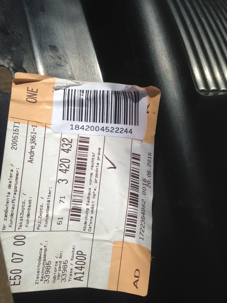 51713420432 Кожух колесной ниши П Пд BMW | Запчасти на DRIVE2