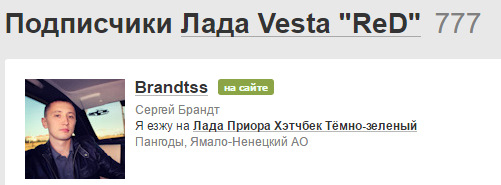 777 подписчиков — Lada Vesta (1G), 1,6 л, 2016 года | рейтинг и ...