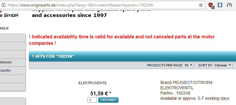 1922V6 Клапан электромагнитный 308 2009 Peugeot Citroen | Запчасти на ...