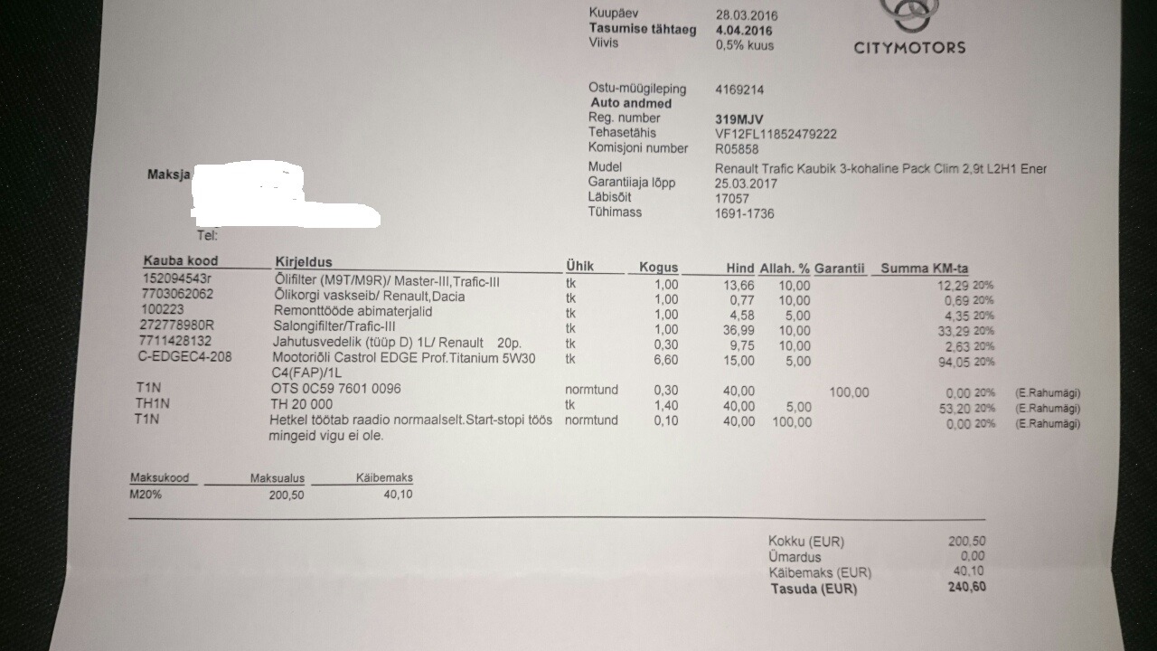 Первое ТО — Renault Trafic (3G), 1,6 л, 2015 года | плановое ТО | DRIVE2