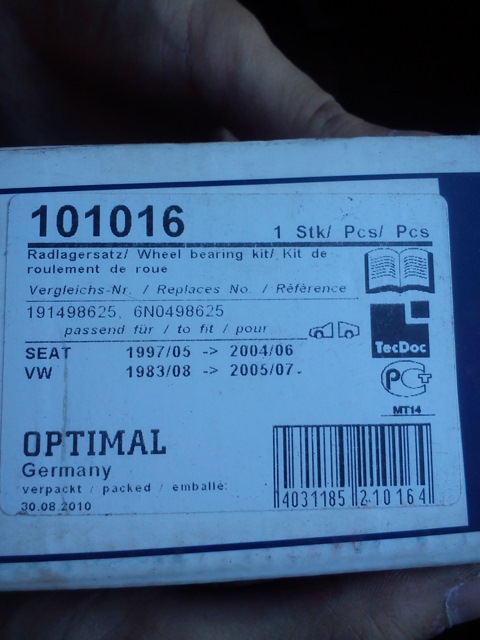 191498625 Подшипник ступицы переднего колеса / VW Golf-II, Jetta-II 83 ...