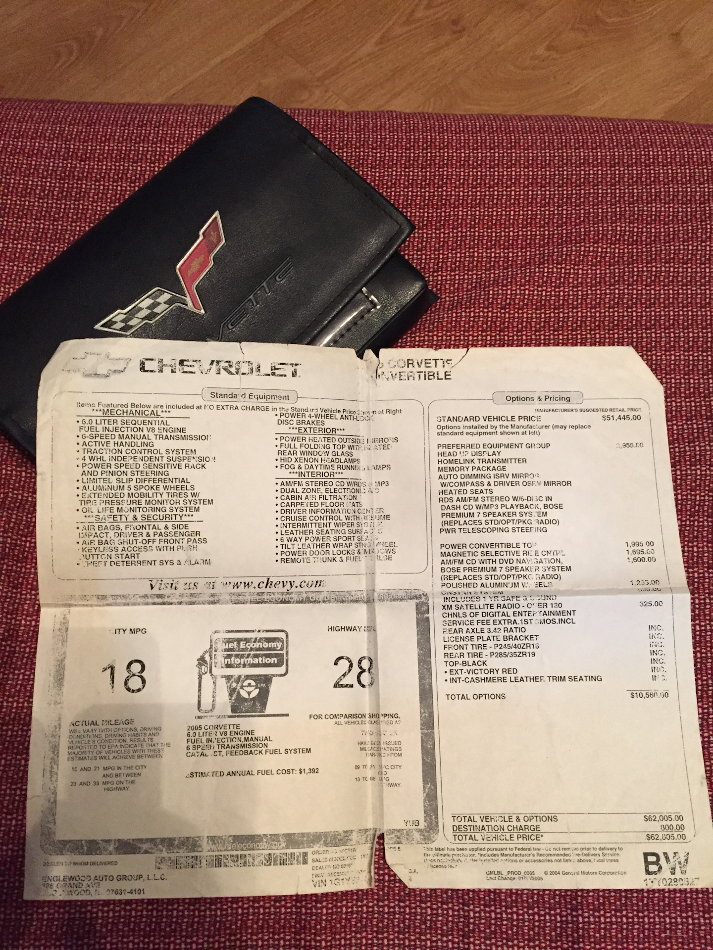 Window sticker price — Chevrolet Corvette C6, 6 л, 2005 года | просто ...