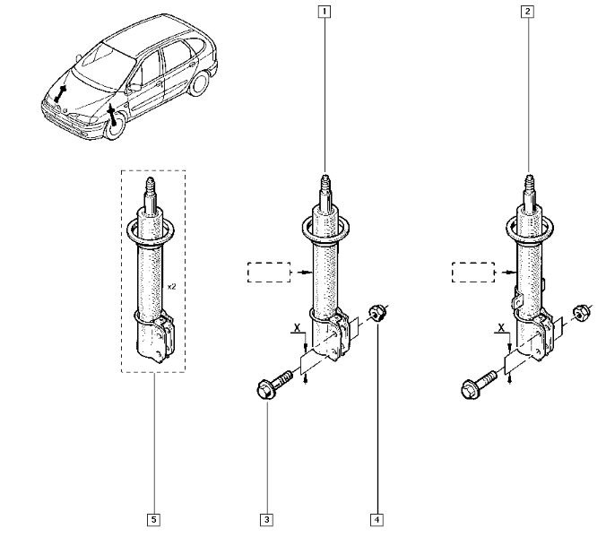 Renault Scenic RX4, передняя подвеска, рычаги, передний подрамник ...