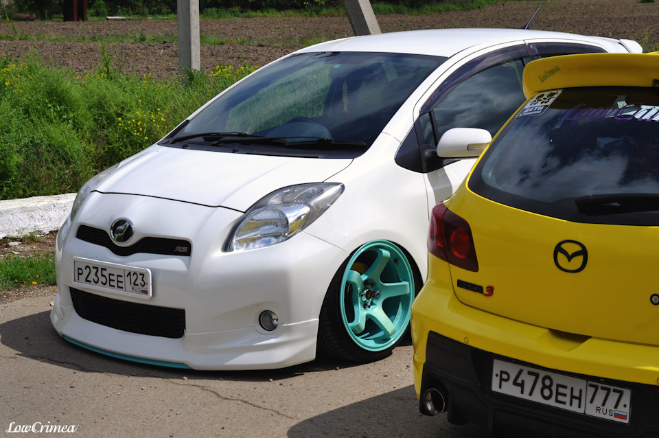 White & Yellow. Toyota Vitz RS & Mazda 3. Double stance. Photo by ...