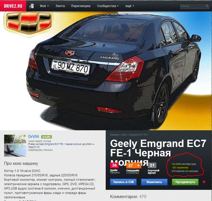 Подписчики нас уже 1001 — Geely Emgrand EC7 FE-1, 1,8 л, 2012 года | наблюдение | DRIVE2