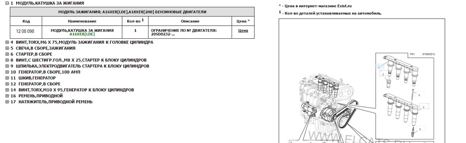 1208098 Катушка зажигания-модуль / Astra-J, Mokka 1,6 XER Opel ...