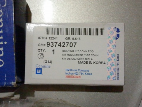 93742707 Вкладыши шатунные STD для Chevrolet Aveo/Lacetti/Nubira/Optima ...