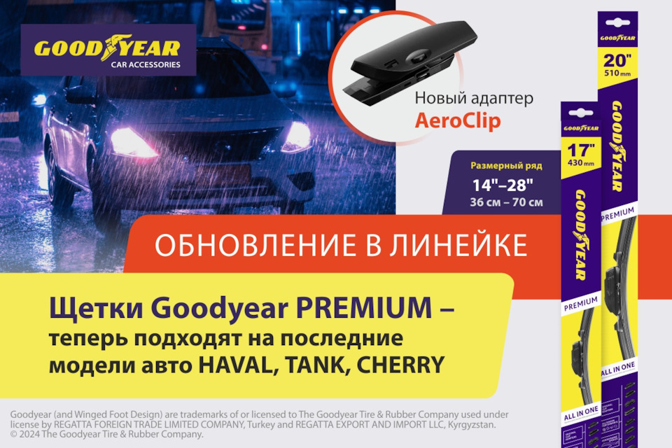 Новый адаптер в комплекте щеток стеклоочистителя Goodyear Premium ...