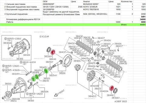 3812013201 Подшипник редуктора моста 72мм игольч. NISSAN INFINITI ...