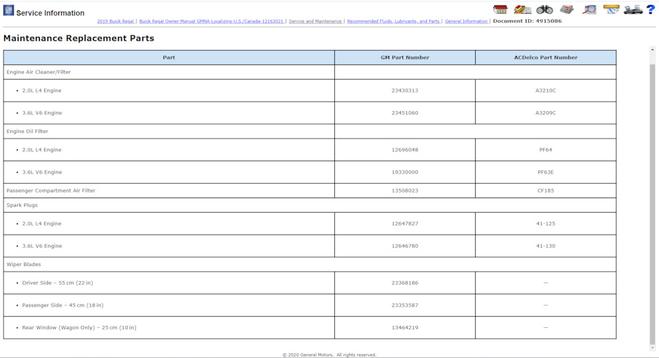 рекомендации GM по смазкам, свечам и тд для 2.0 и 3.6 — Buick Regal (6G ...