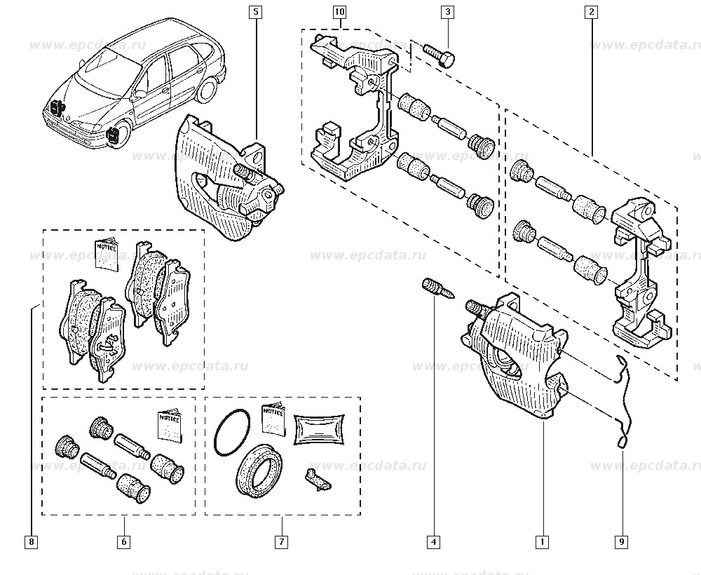 Renault Scenic RX4, передняя подвеска, рычаги, передний подрамник ...