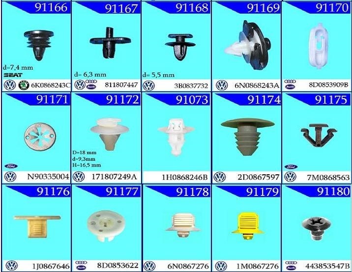 Клипсы используемые в Volkswagen, Skoda, Audi (VAG) и их артикулы ...