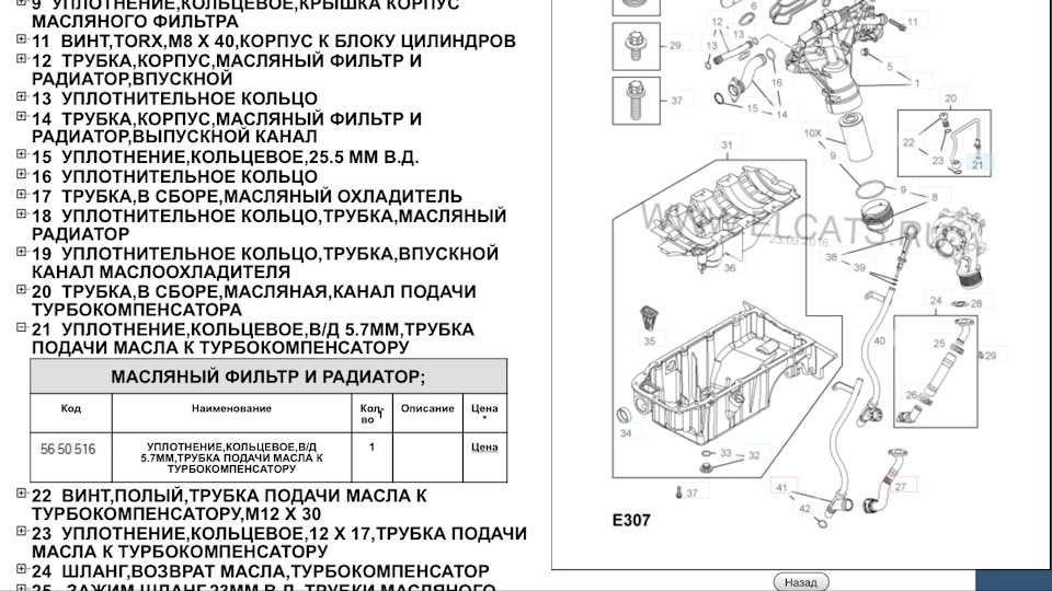 5650516 Кольцевое уплотнение трубопровода масляного охлажд GM ...