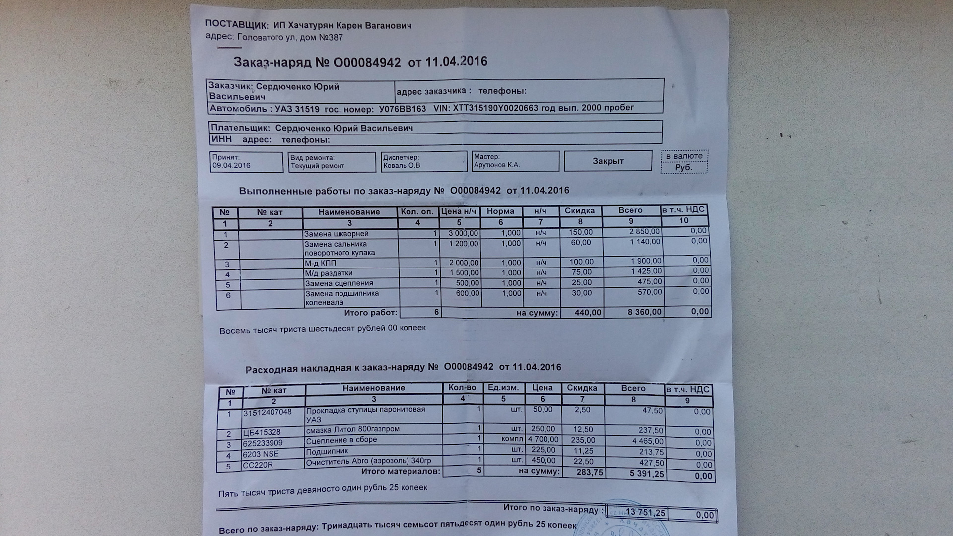 СТО ОНИС или куда летят колёса — УАЗ 31519, 2,9 л, 2000 года | визит на ...