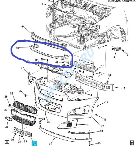 Нижний усилитель переднего бампера. — Chevrolet Aveo Sedan (2G), 1,6 л ...
