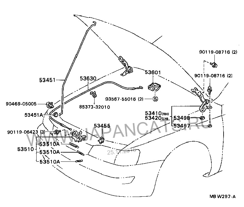Опора капота — Toyota Corona (T190), 2 л, 1995 года | своими руками ...