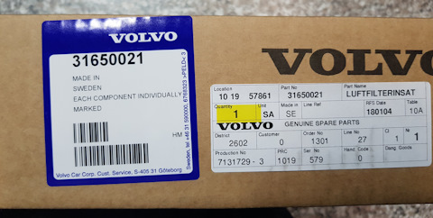 31650021 Фильтр воздушный Volvo | Запчасти на DRIVE2