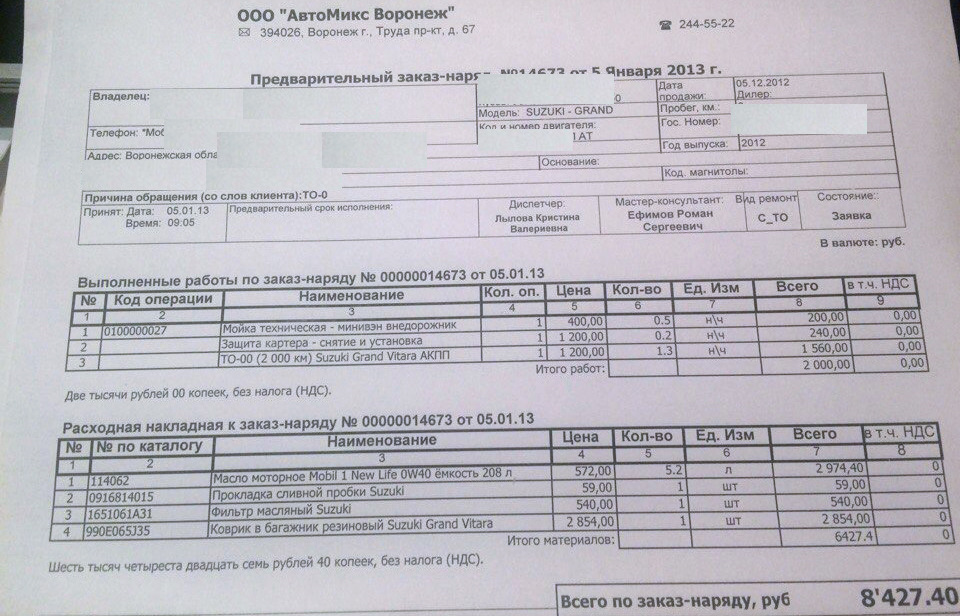 Цены на ТО — Suzuki Grand Vitara (2G), 2,4 л, 2012 года | плановое ТО ...