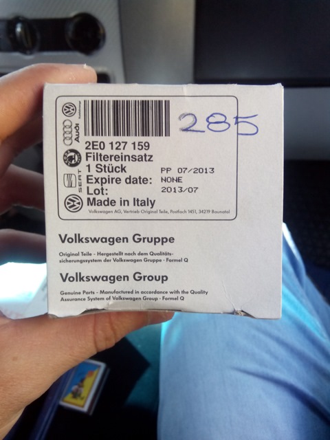 2E0127159 Фильтрующий элемент с прокладкой VAG | Запчасти на DRIVE2