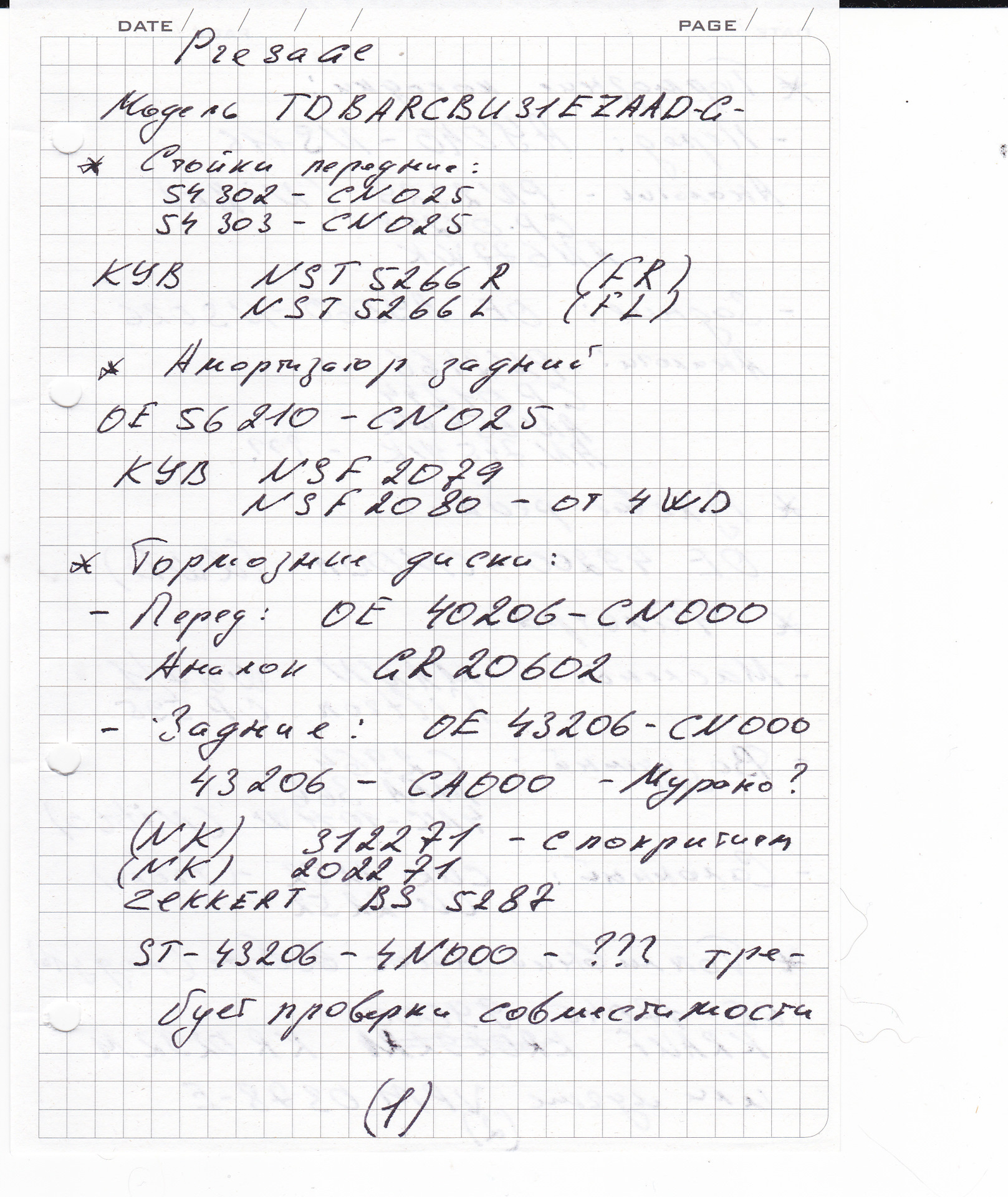 Рукописные наработки по запчастям OEM номера и аналоги — Nissan Presage ...