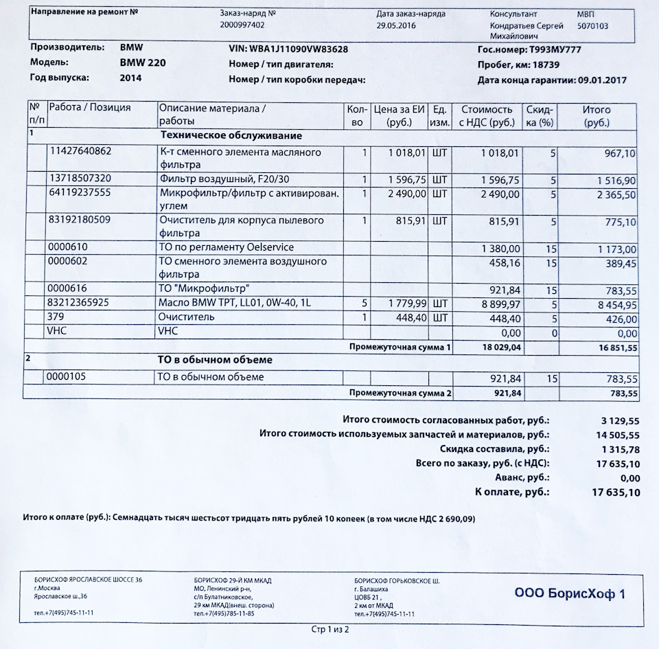 Второе ТО — BMW 2 series (F22), 2 л, 2014 года | плановое ТО | DRIVE2