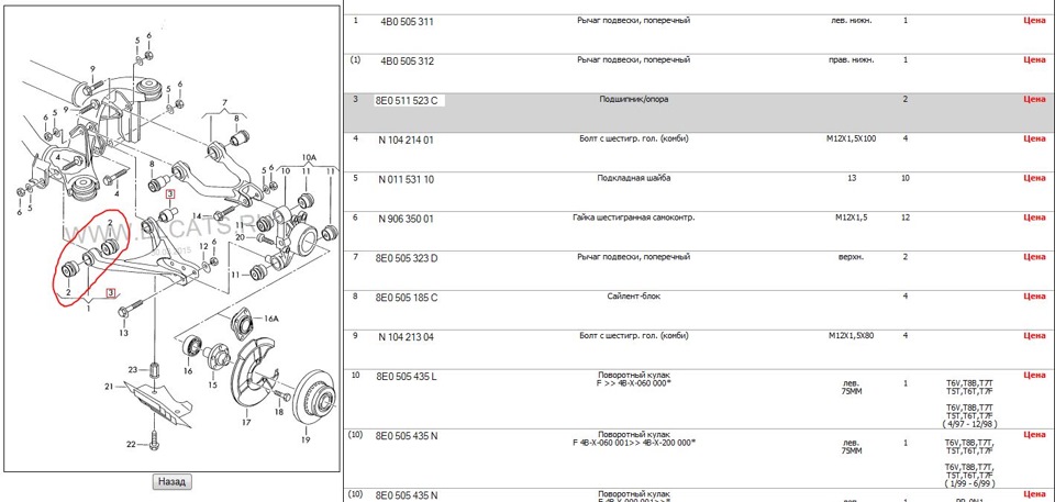 Задняя подвеска Quattro Начало — Audi A6 (C5), 2,8 л, 1998 года ...