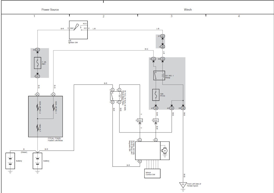 Подключение лебедки по штатной схеме — Toyota Land Cruiser 100, 4,2 л ...