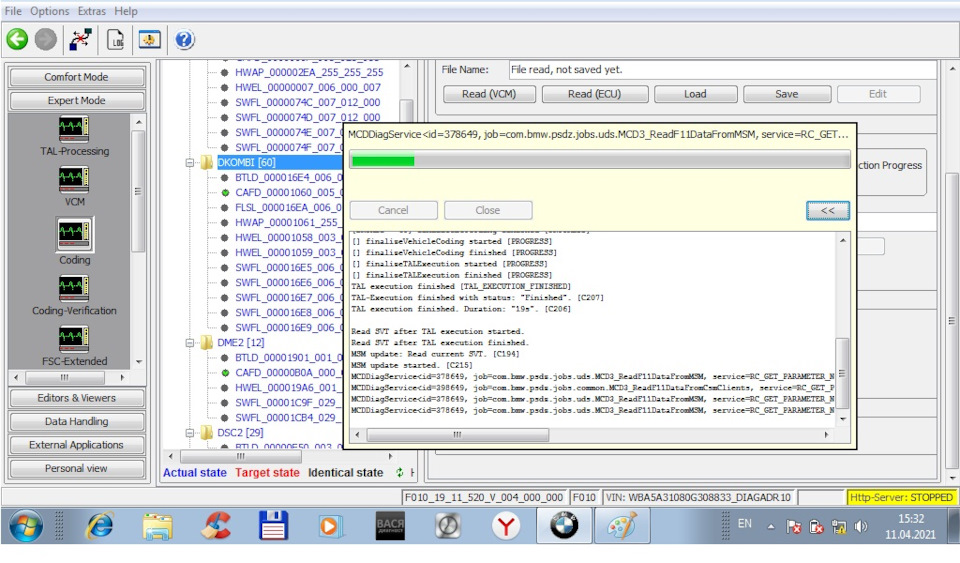 ENet. Rheingold. E-Sys. BMW AICoder. — BMW 5 series (F10), 2 л, 2016 ...