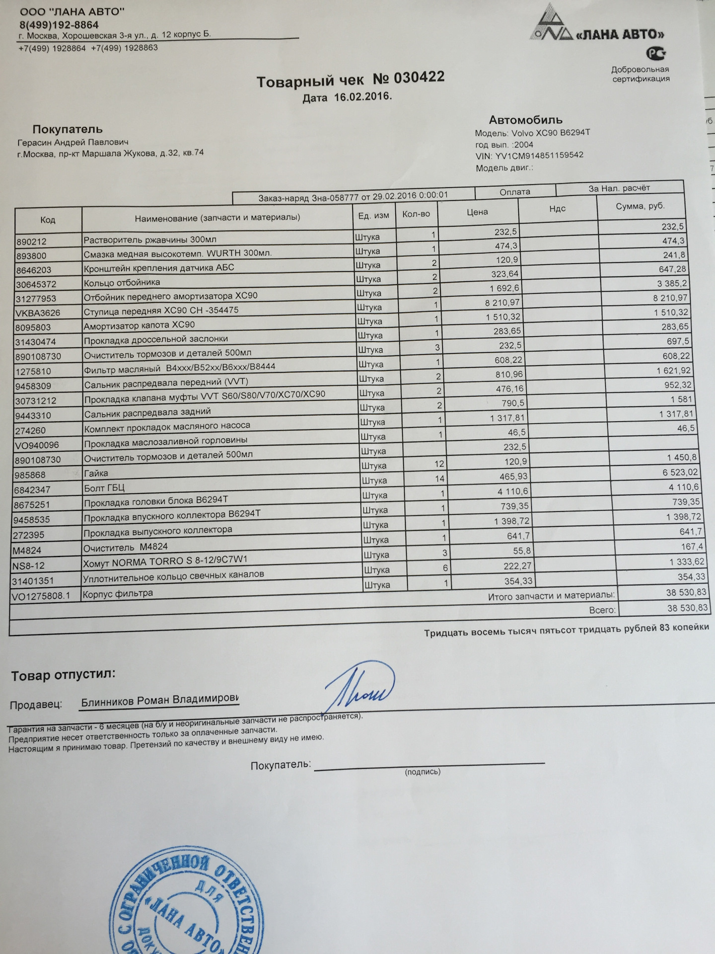 Разводили как хотели)ЛАНА-АВТО — Volvo XC90 (1G), 2,9 л, 2004 года ...