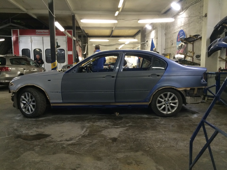 Полная перекраска с проёмами в Estoril Blue II (B45) — BMW 3 series (E46), 2,2 л, 2004 года ...
