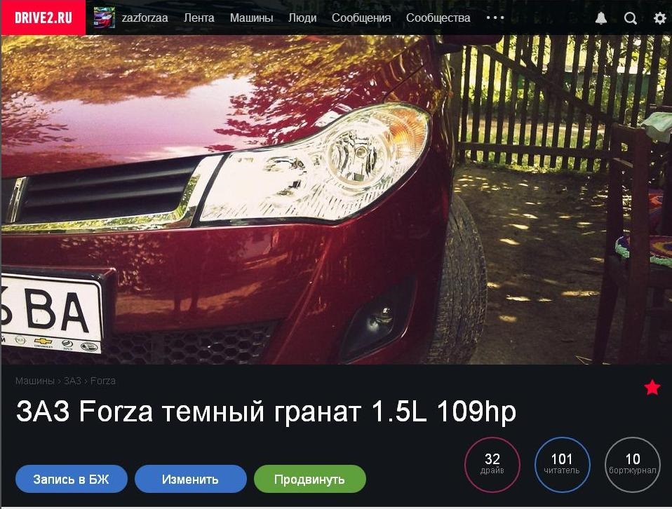 Первая сотка) — ЗАЗ Forza, 1,5 л, 2014 года | рейтинг и продвижение | DRIVE2