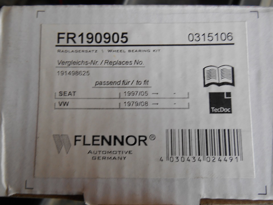 191498625 Подшипник ступицы переднего колеса / VW Golf-II, Jetta-II 83 ...